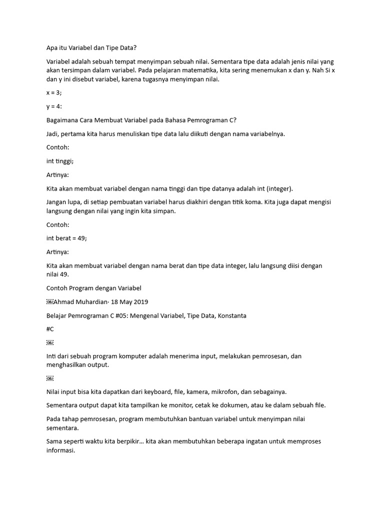 Apa Itu Variabel Dan Tipe Data - Nindy | PDF Apa Itu Variabel Dan Tipe Data - Nindy | PDF