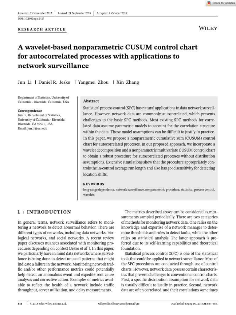 Quality Reliability Eng - 2018 - Li - A Wavelet Based Nonparametric ...
