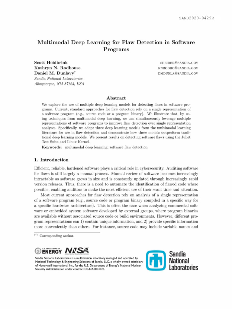 Ahts04 Sandia National Laboratories: Multimodal Deep Learning For Flaw Detection in Software ...