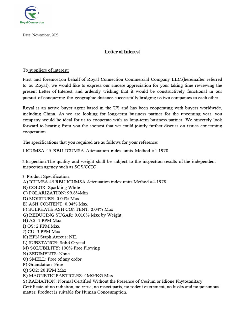 Sugar LOI | PDF | Letter Of Credit