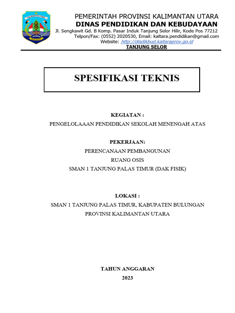 Spektek-Ruang OSIS SMAN 1 Tanjung Palas | PDF | Teknologi & Rekayasa