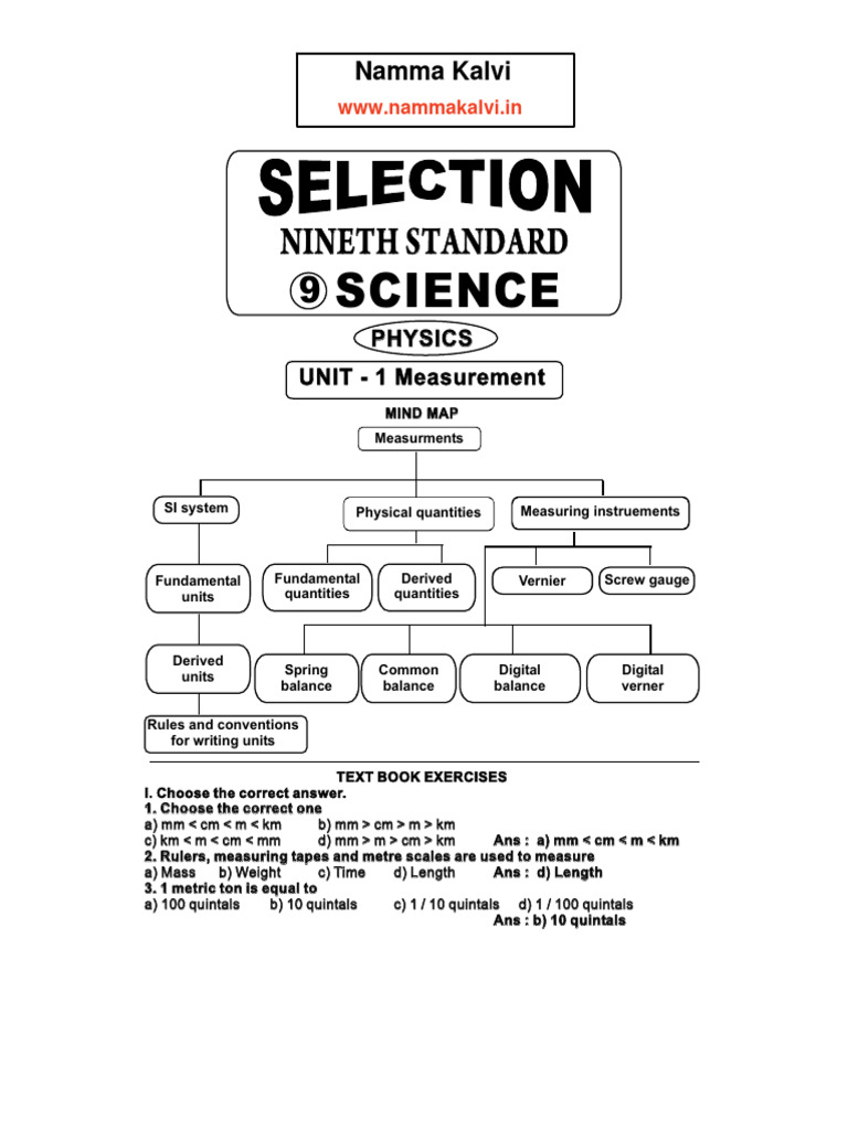 Namma Kalvi 9th Science Selection Guide English Medium 216851 | PDF | Science | Quantity