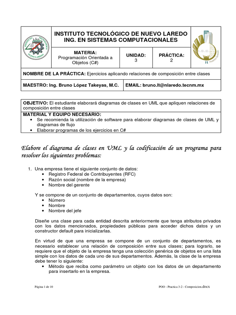 POO - Practica 3-2 - Composicion | PDF | Lenguaje de modelado unificado | Programación orientada ...