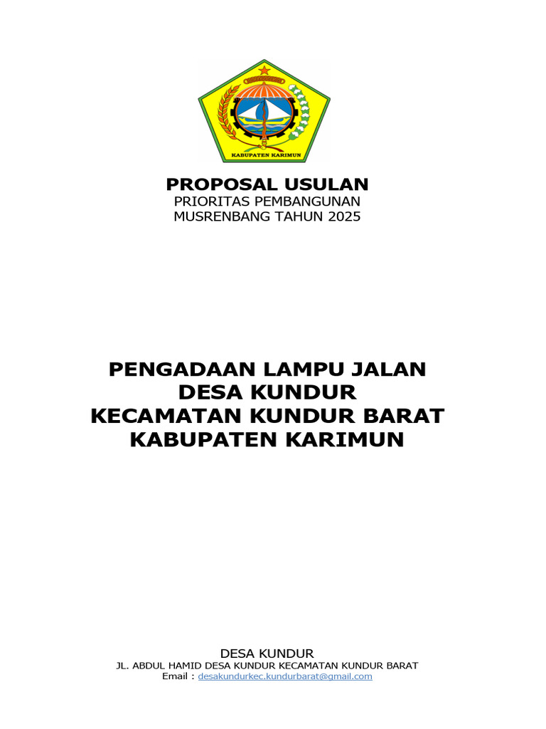 PROPOSAL PENGADAAN LAMPU JALAN USULAN MUSRENBANG KECAMATAN KUNDUR BARAT ...