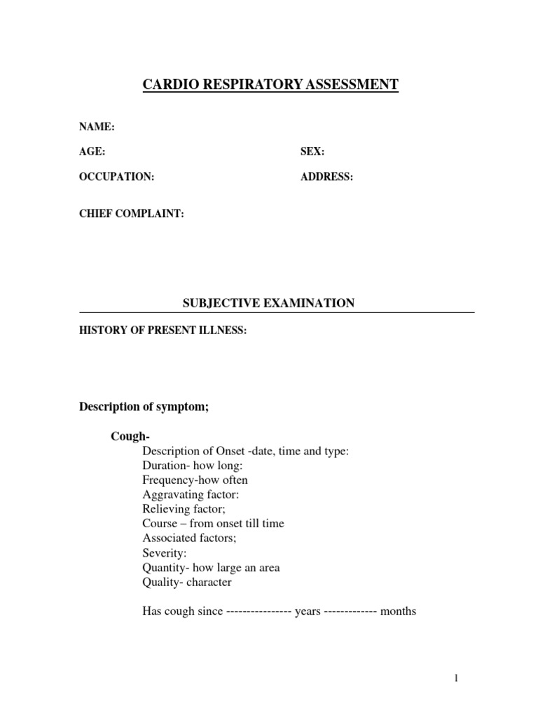 Template For Assessment of Pulmonary Patients | PDF | Cough | Thorax