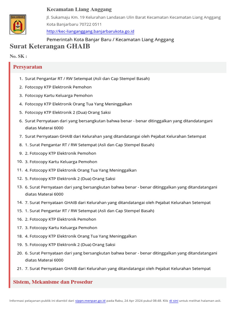Unduh Standar Pelayanan - Surat Keterangan GHAIB | PDF
