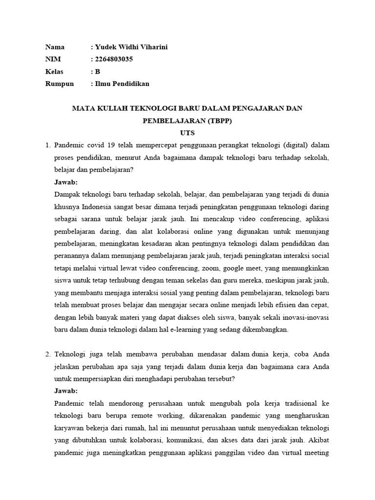 Uts Teknologi Baru Dalam Pengajaran Dan Pembelajaran | PDF