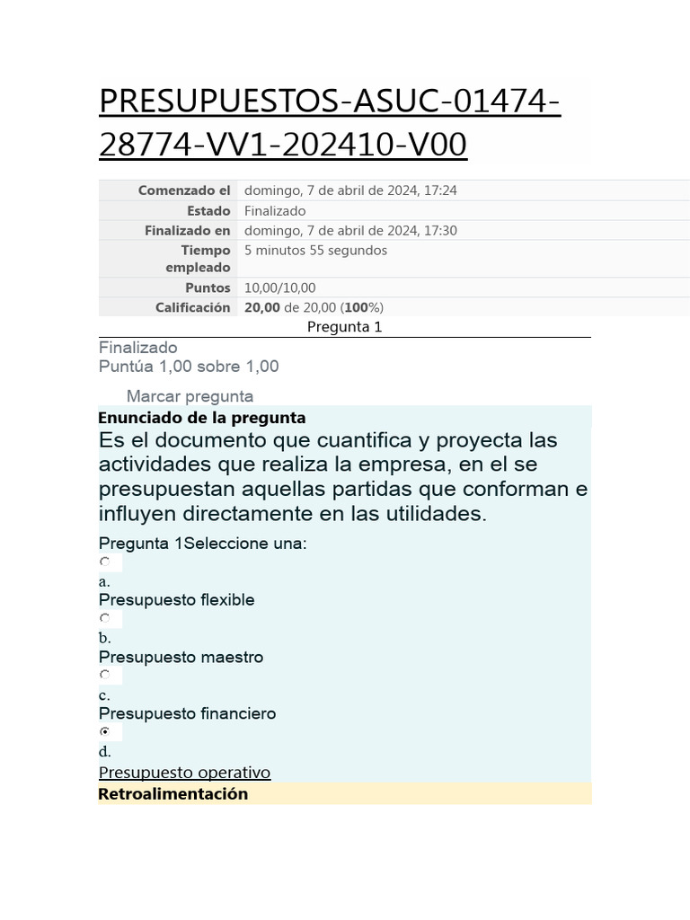 Autoevaluacion 2 | PDF | Presupuesto | Economias