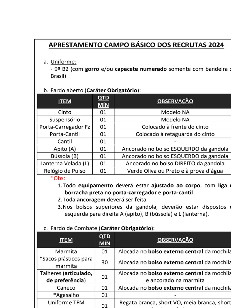 Aprestamento Campo Básico Dos Recrutas 2024 Pdf 5699