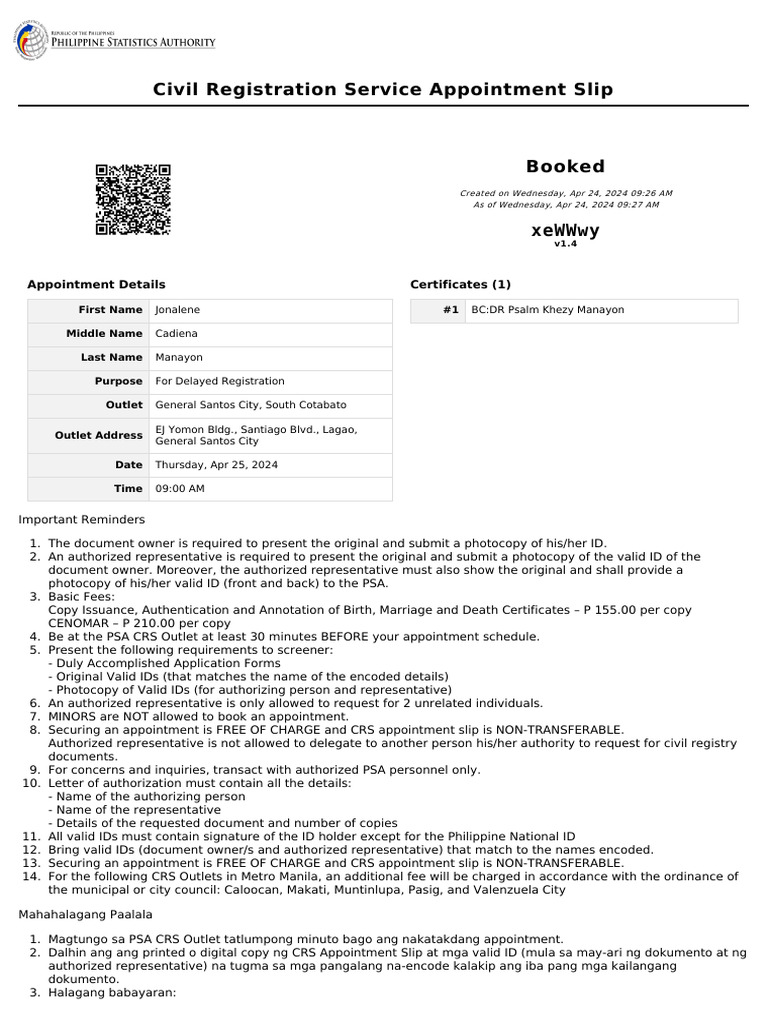 PSA Appointment | PDF