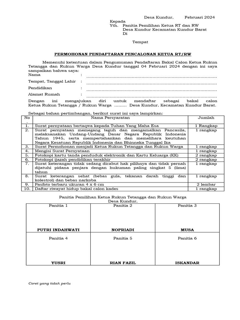 Pendaftaran Calon Ketua RT/RW | PDF