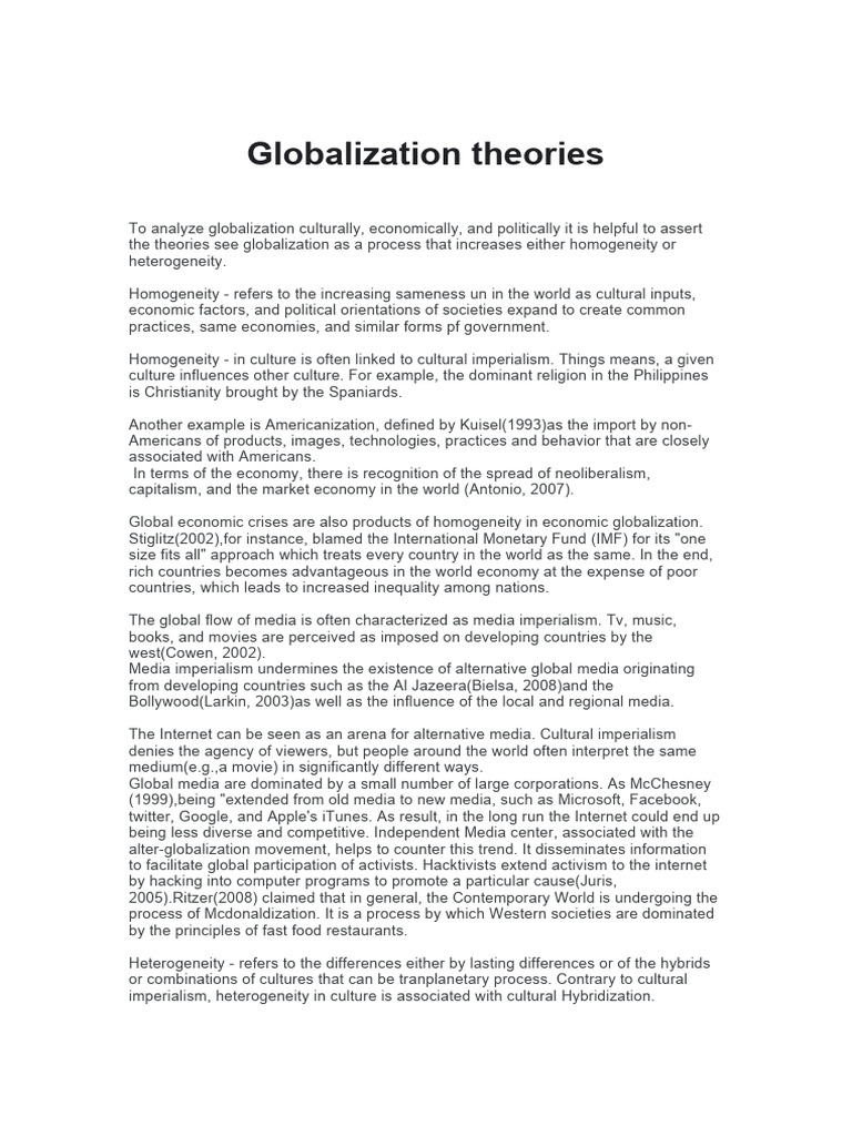 Globalization theories | PDF | Globalization | Developing Country