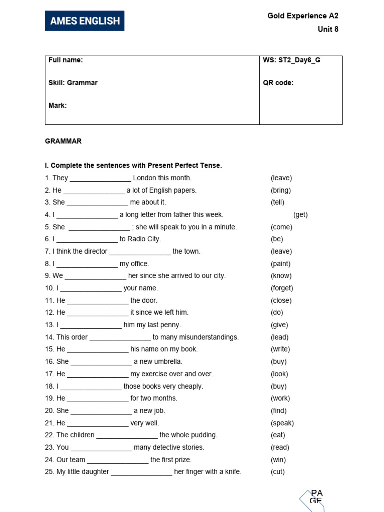AE2 - Unit 8 - Grammar | PDF