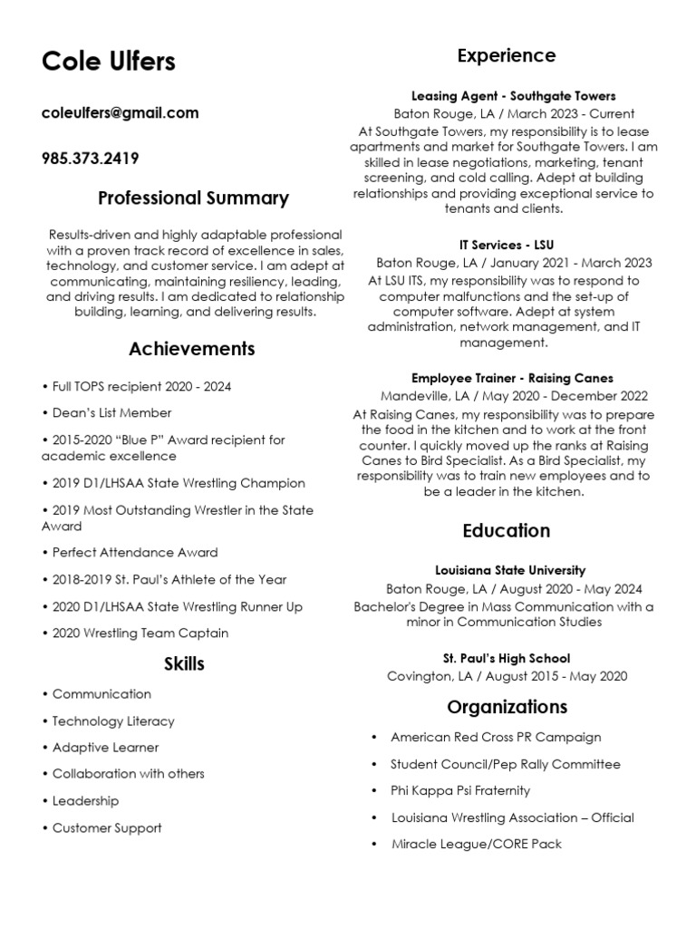 cole ulfers work resume | PDF