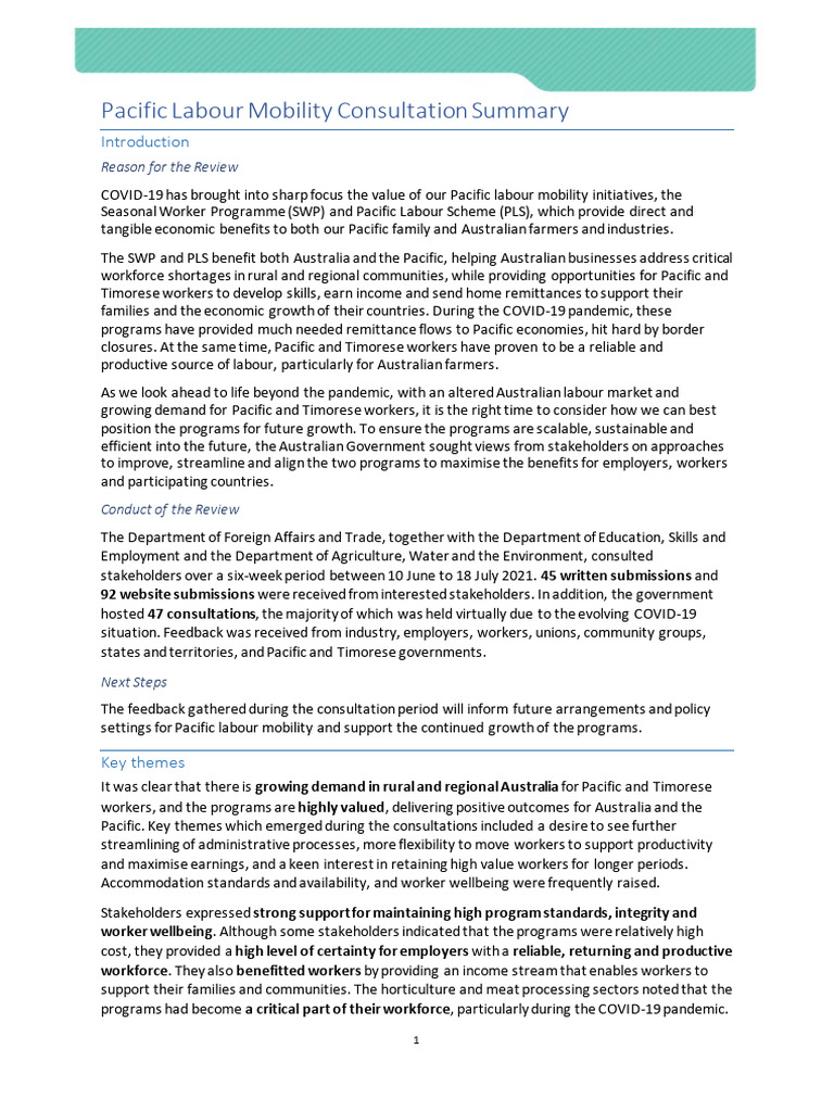 pacific-labour-mobility-consultation-summary | PDF | Employment ...