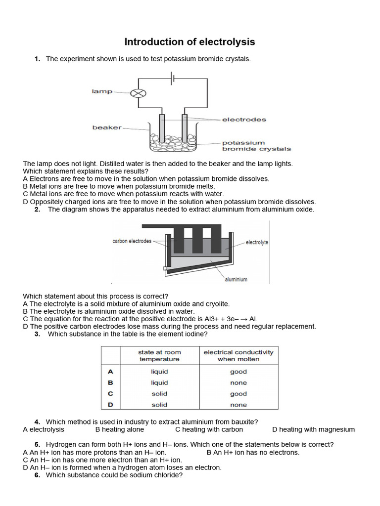 Electrolysis | PDF | Chlorine | Anode