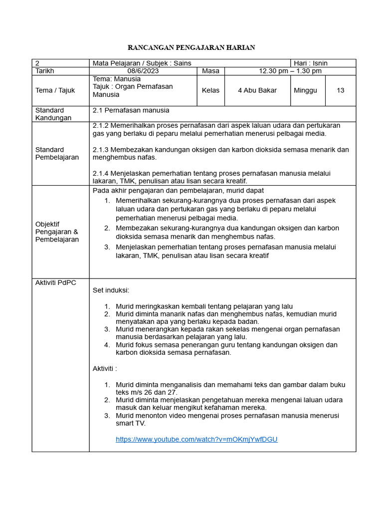 Rancangan Pengajaran Sains Kelas 4 & 2 | PDF | Ilmu Sosial | Kajian Bahasa Asing