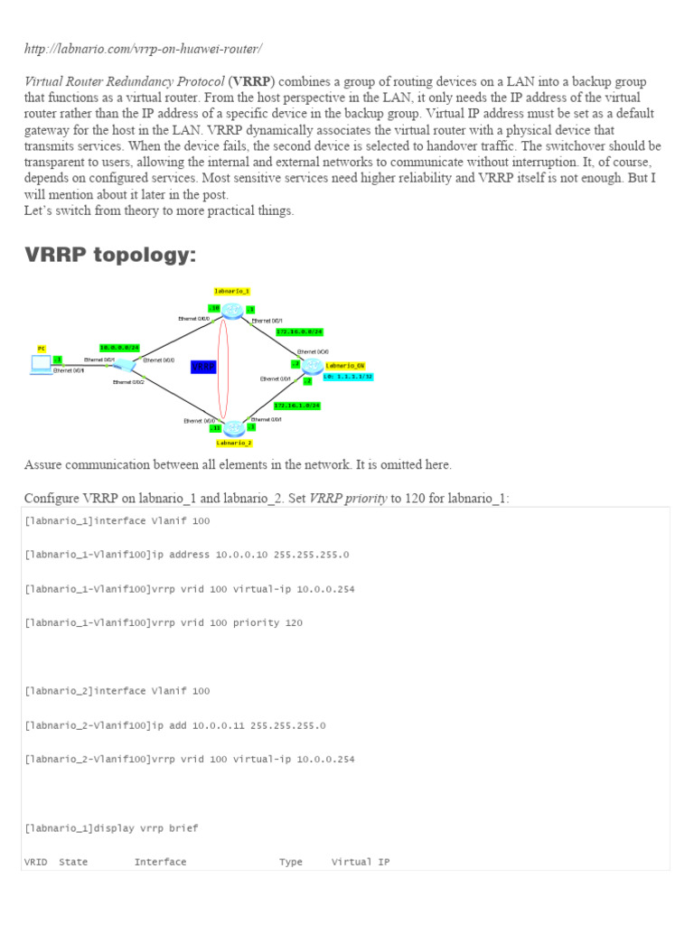 Virtual Router Redundancy Protocol Laboratorio Con Vlan | PDF | Telecommunications | Computer ...