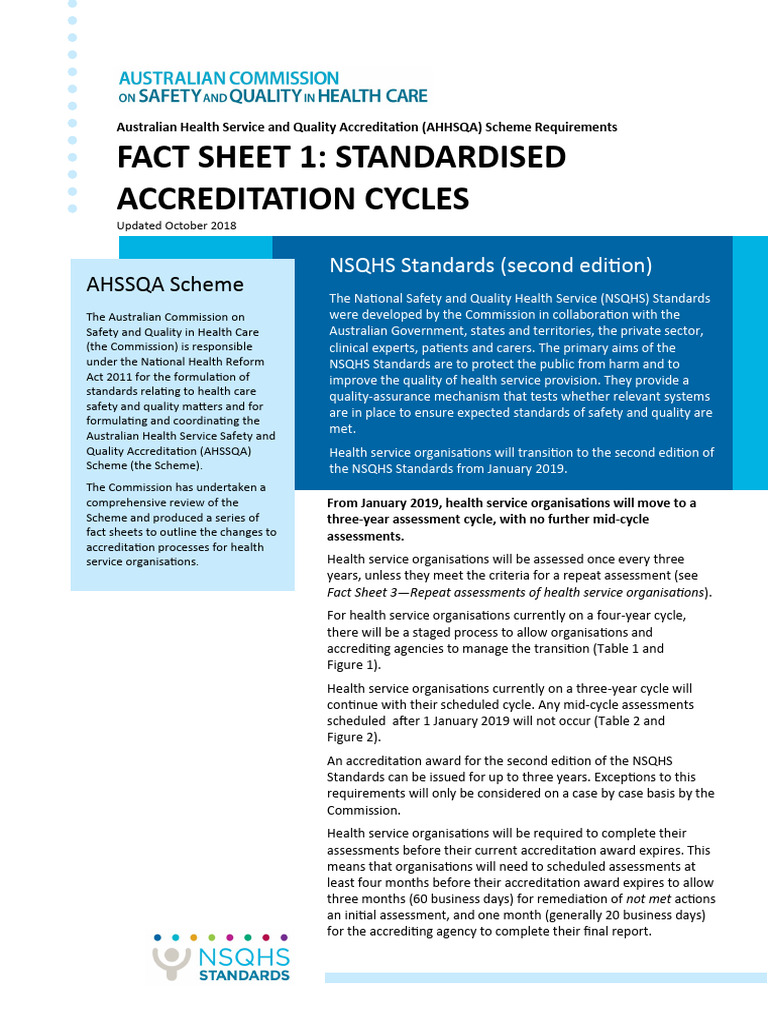 인증주기 표준집 - fact - sheet - 01 - standardised - accreditation - cycles | PDF | Health Care | Safety