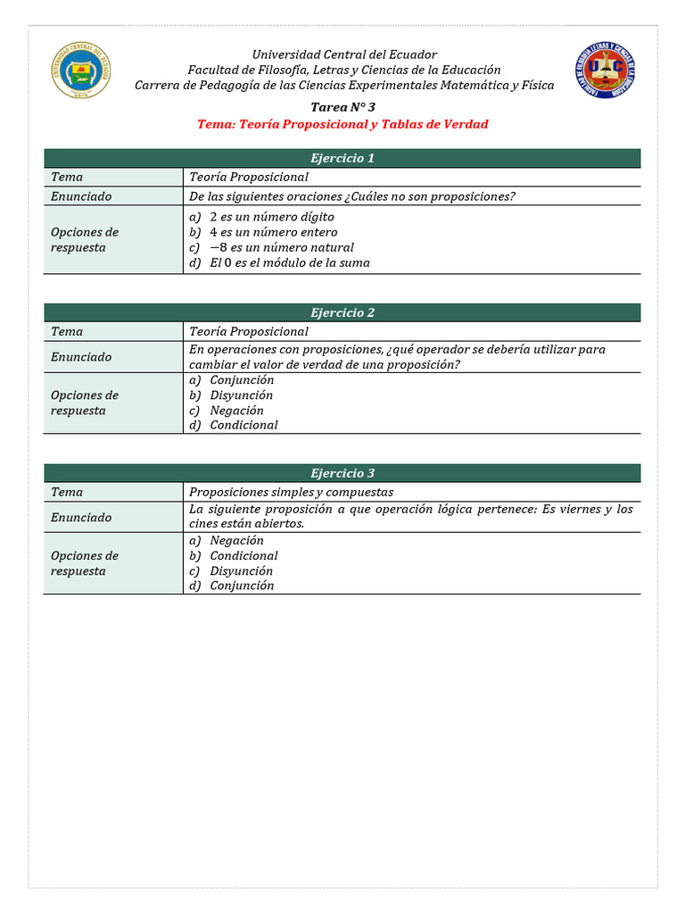 T3 - Teoría Proposicional y Tablas de Verdad - Tarea - RN - R2 | PDF | Proposición | Semántica