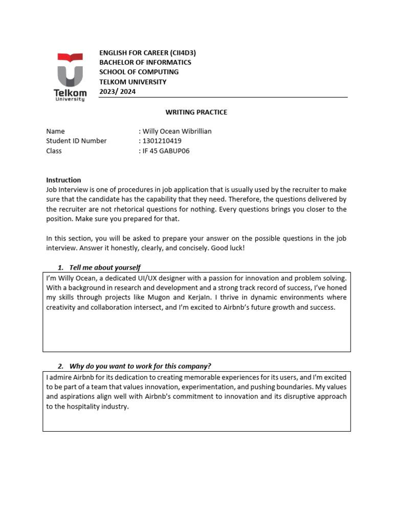 Job Interview Practice-1301210419-Willy Ocean | PDF | Job Interview ... Job Interview Practice-1301210419-Willy Ocean | PDF | Job Interview ...