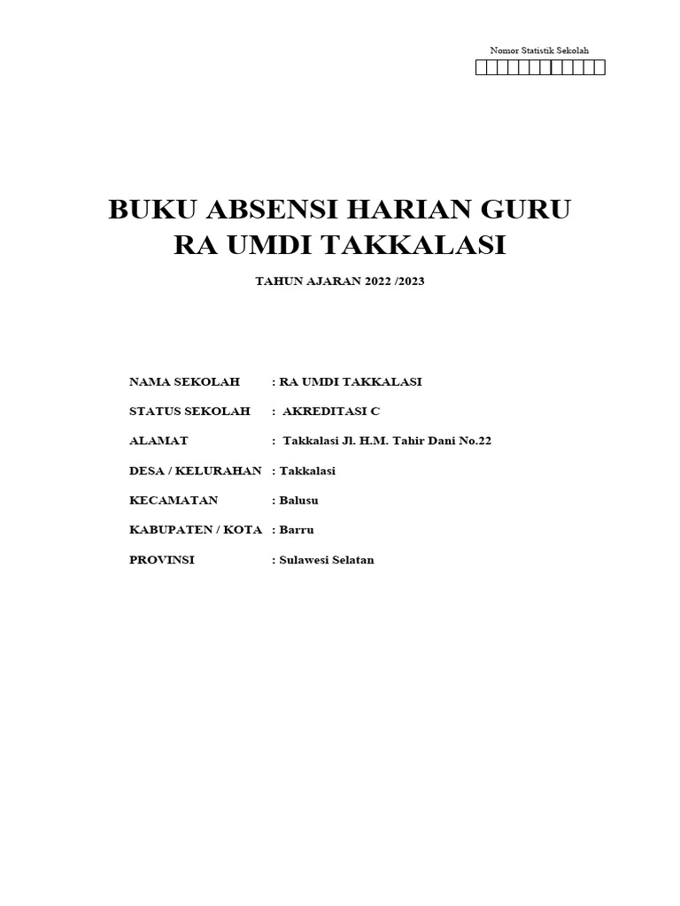 Buku Absen Harian Guru Pendidik Ra Umdi | PDF