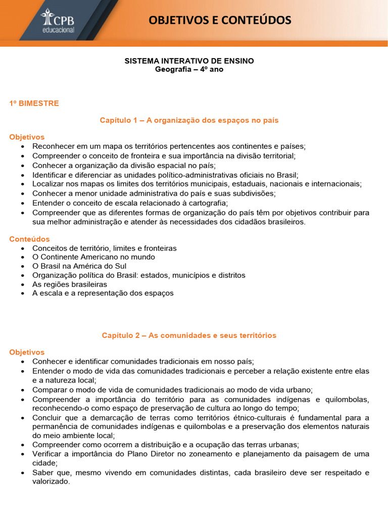 Conteúdo Programático 4 Ano | PDF | Paisagem | Imigração