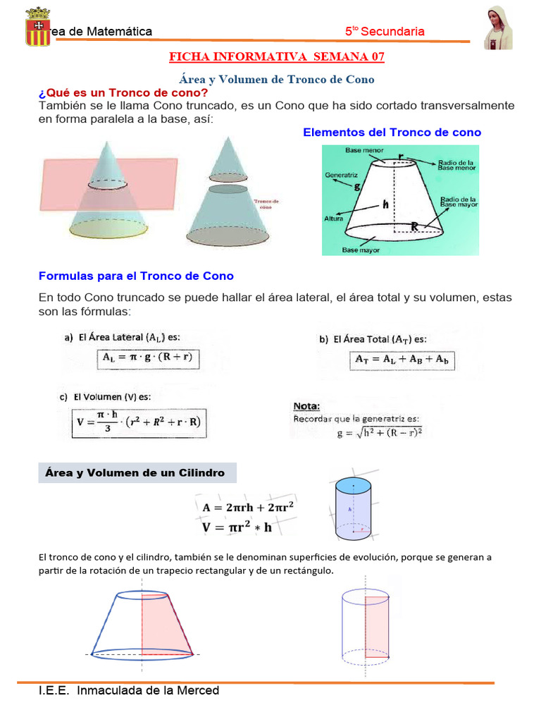 FICHA INFORMATIVA SEM 07 Cilindro y Tronco de Cono | PDF