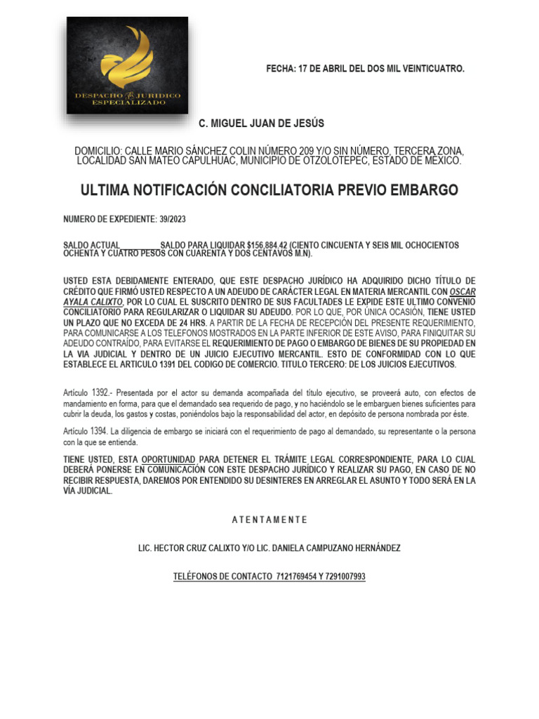 Convenio Conciliatorio | PDF | Derecho