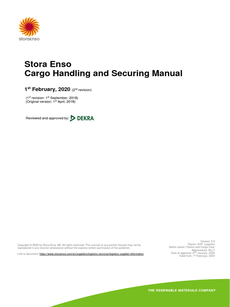 1 Stora Enso Cargo Handling and Securing Manual | PDF | Warehouse | Cargo 1 Stora Enso Cargo Handling and Securing Manual | PDF | Warehouse | Cargo