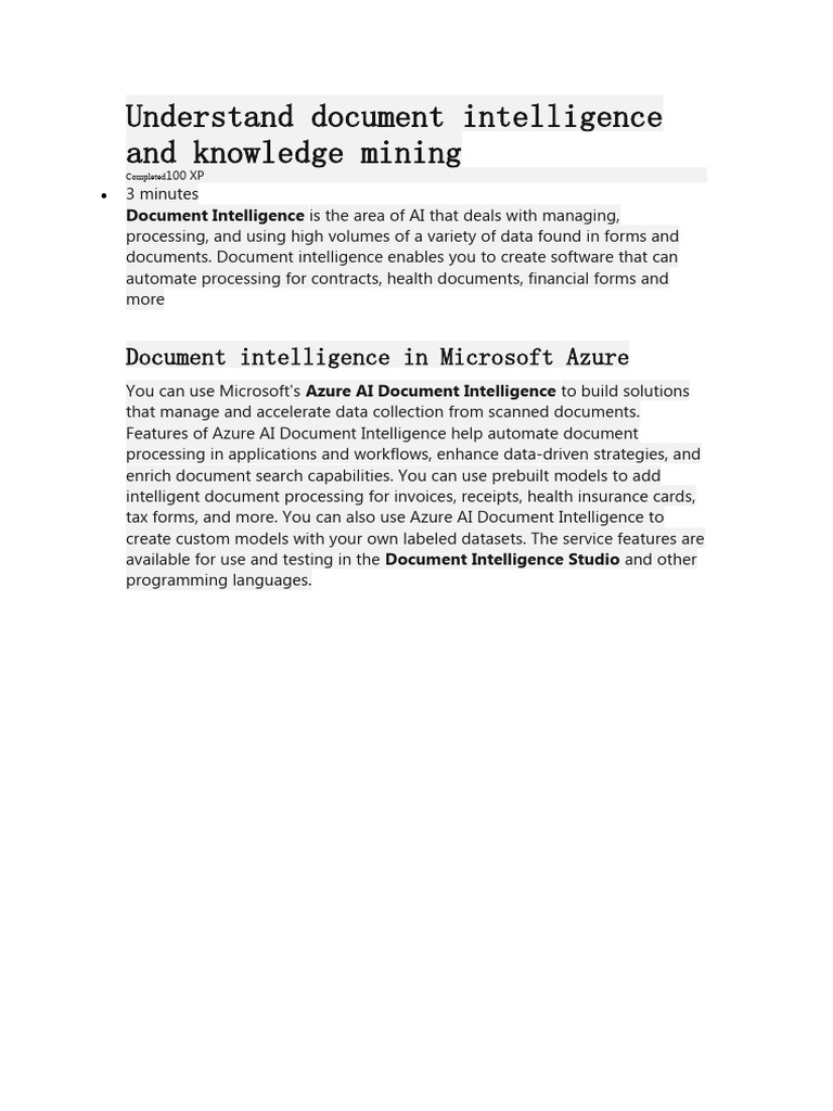 Understand Document Intelligence and Knowledge Min | PDF
