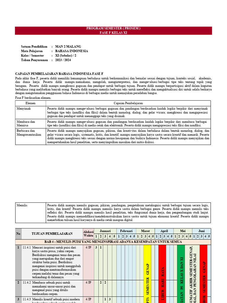 PROMES - Bahasa Indonesia XI 2023-2024 | PDF