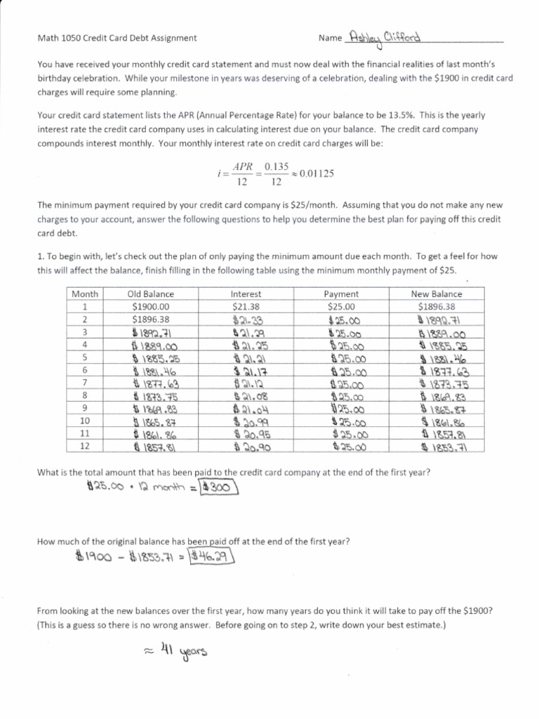 Credit Card Debt Assignment - Completed - Ashley Clifford | PDF ...