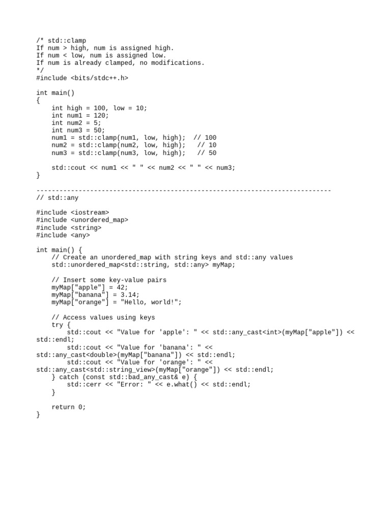 C++ std::clamp and std::any Usage | PDF | Computers | Technology ...