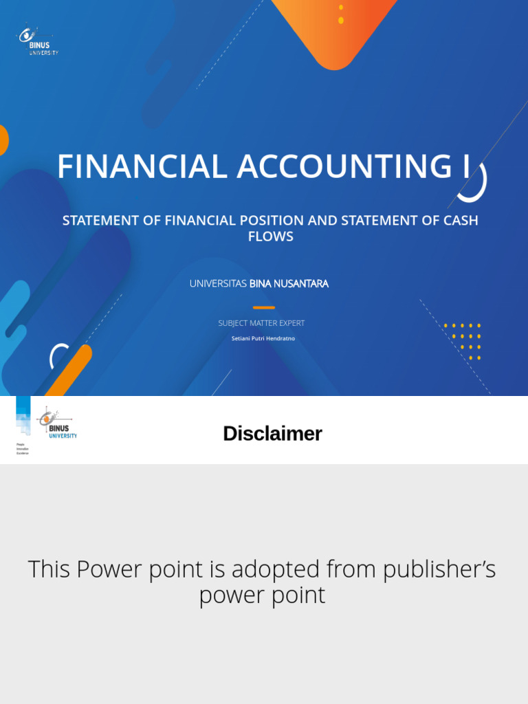 Statement of Financial Position and Statement of Cash Flows ...