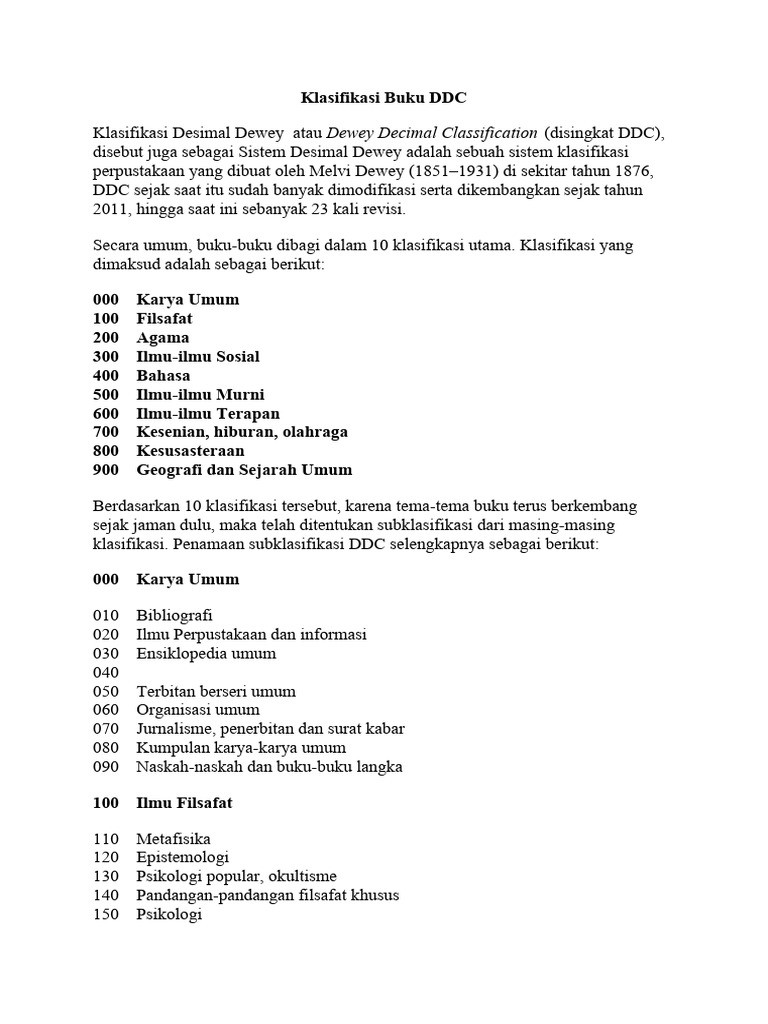 Klasifikasi Buku DDC | PDF