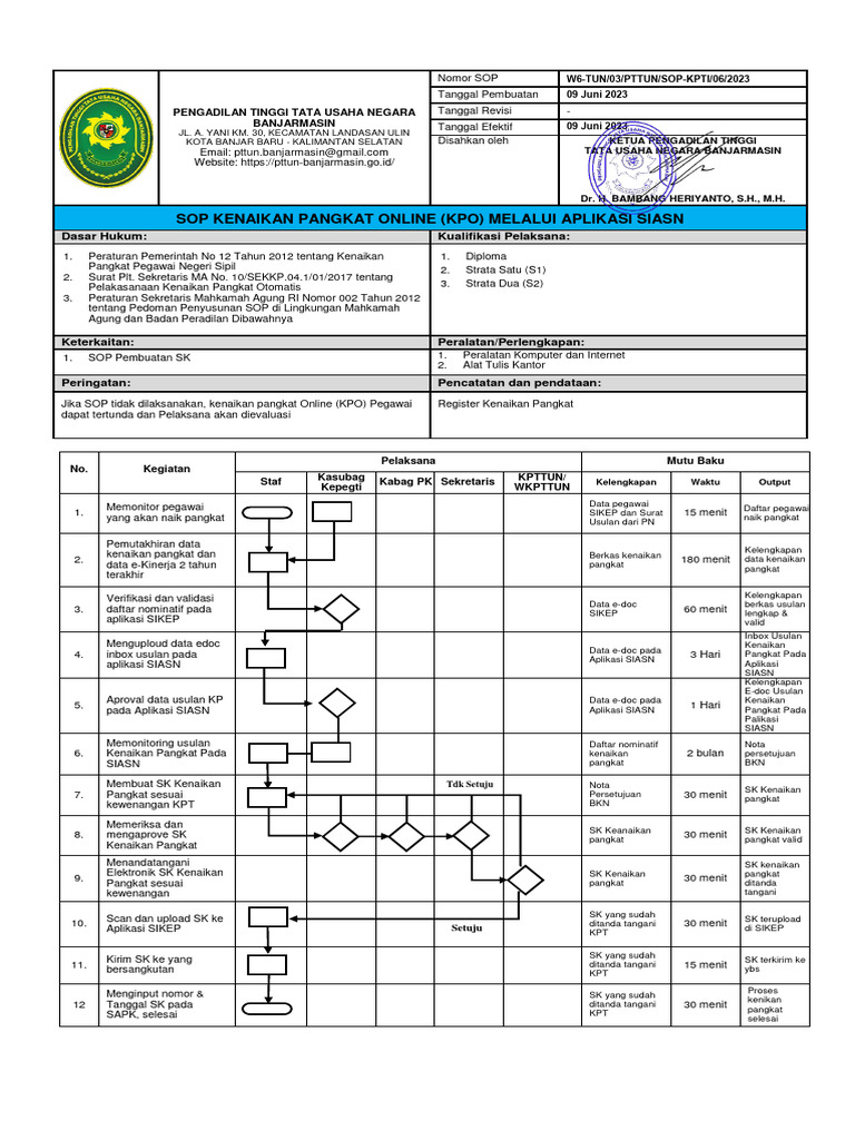 003 Sop Kenaikan Pangkat Online (Kpo) Melalui Aplikasi Siasn | PDF