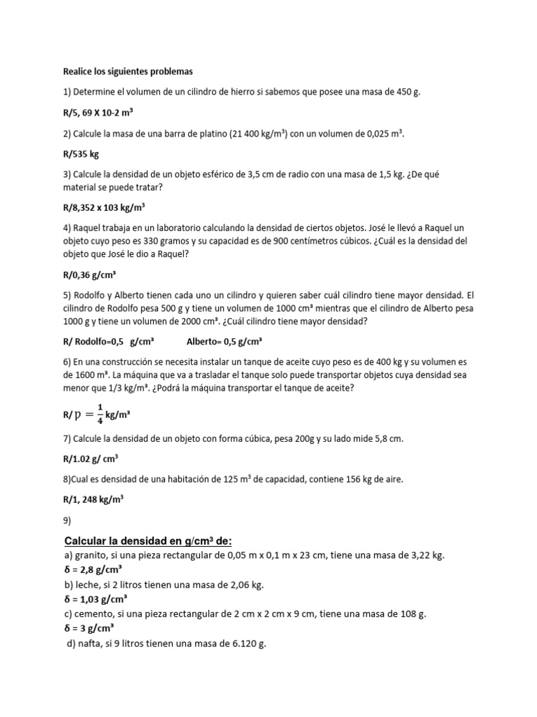 Densidad 1 | PDF | Densidad | Volumen