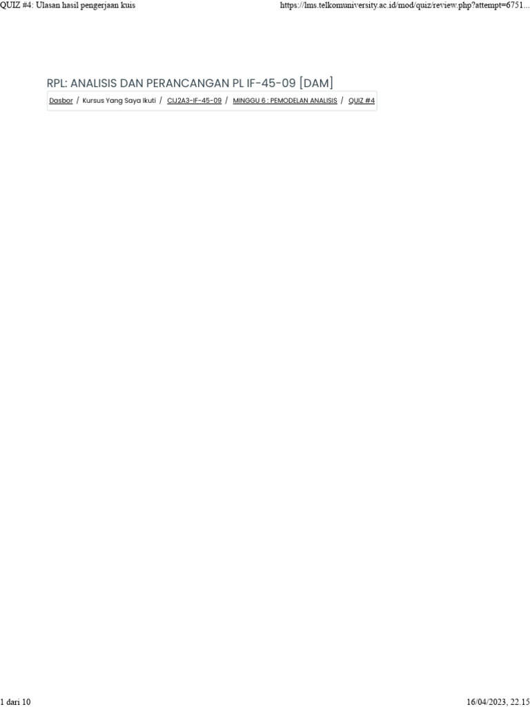 QUIZ #4 Ulasan Hasil Pengerjaan Kuis (2) RPL | PDF