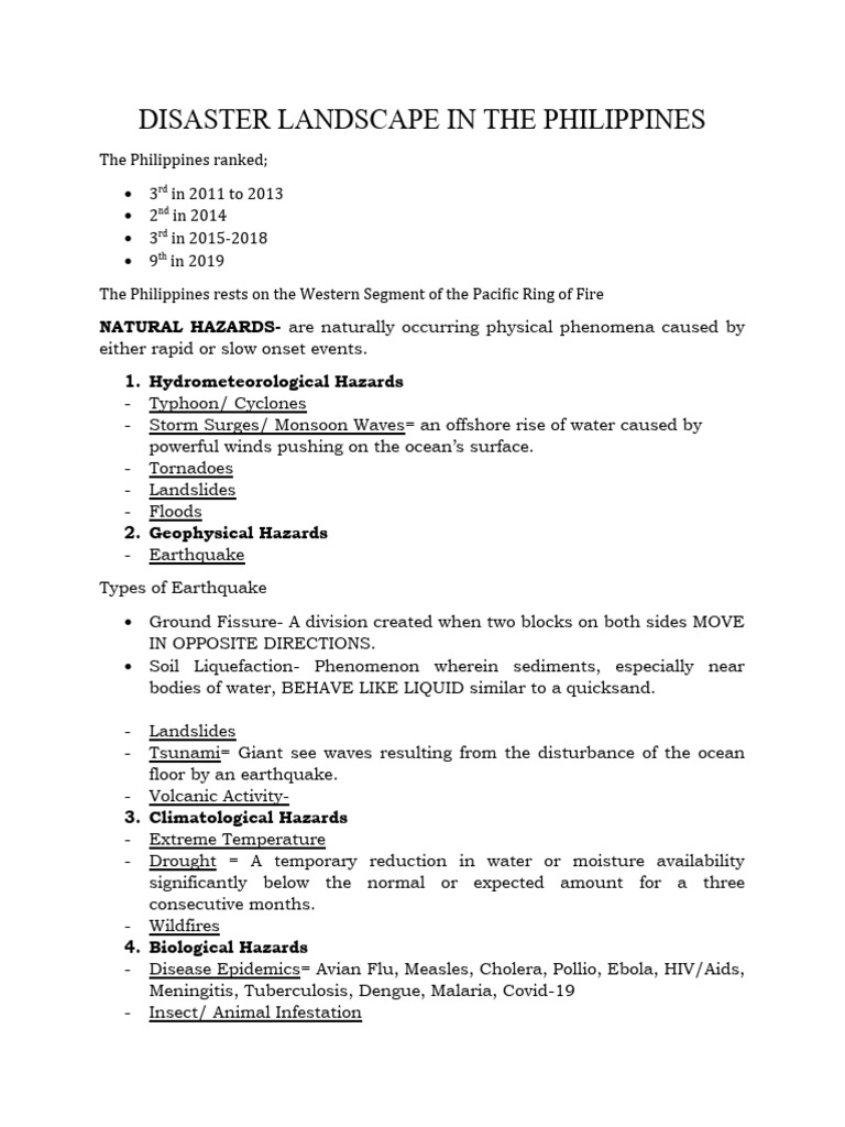 Disaster Landscape in The Philippines | PDF | Hazards | Natural Disasters