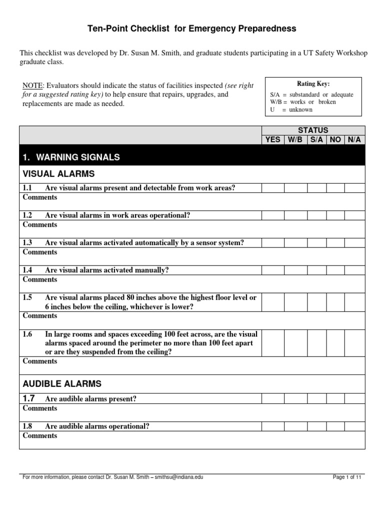 10 Point EmergencyPreparednessFacilityChecklist Handout Emergency ...
