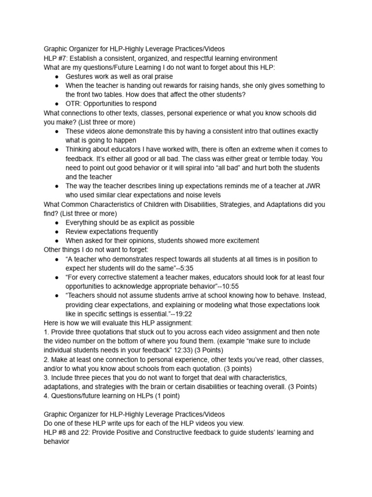 HLP Graphic Organizer | PDF | Learning | Teachers
