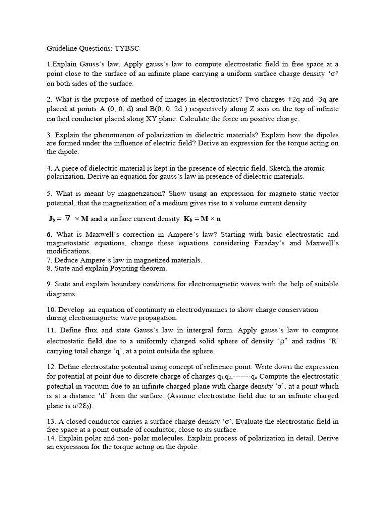 TY Guideline Questions EDY | PDF | Electrostatics | Electric Field