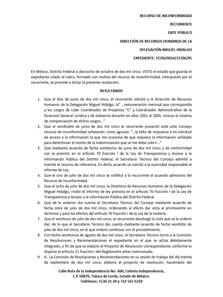 Recurso de Inconformidad | PDF | México | Gobierno