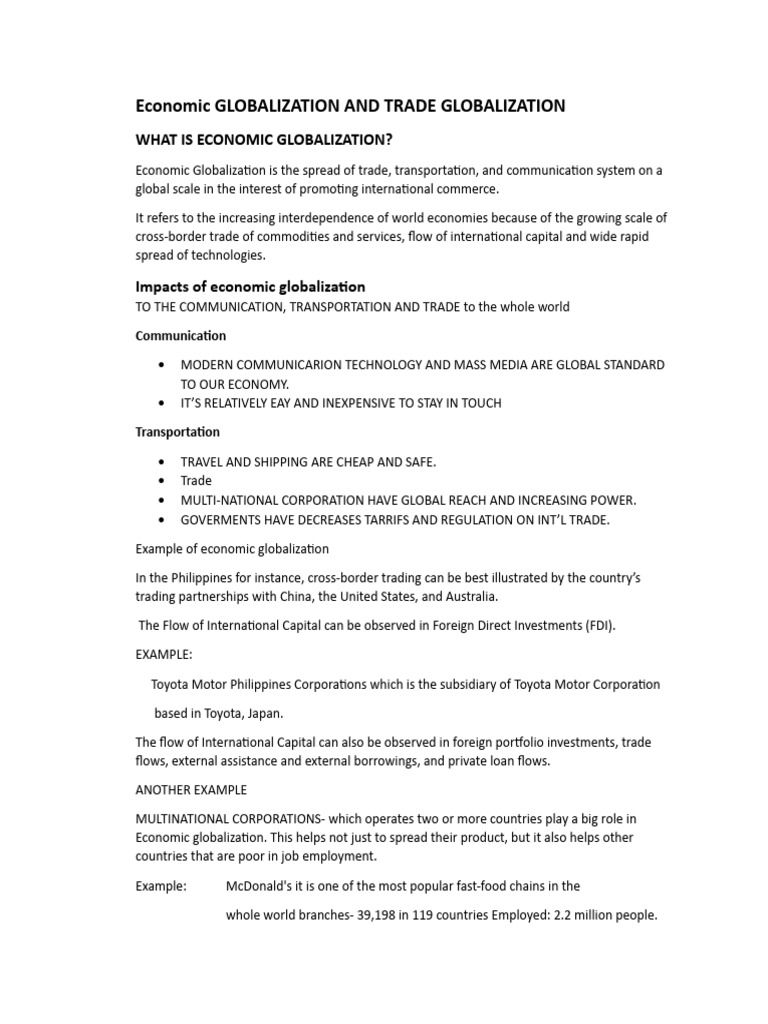 Economic GLOBALIZATION AND TRADE GLOBALIZATION | PDF | Exports ...