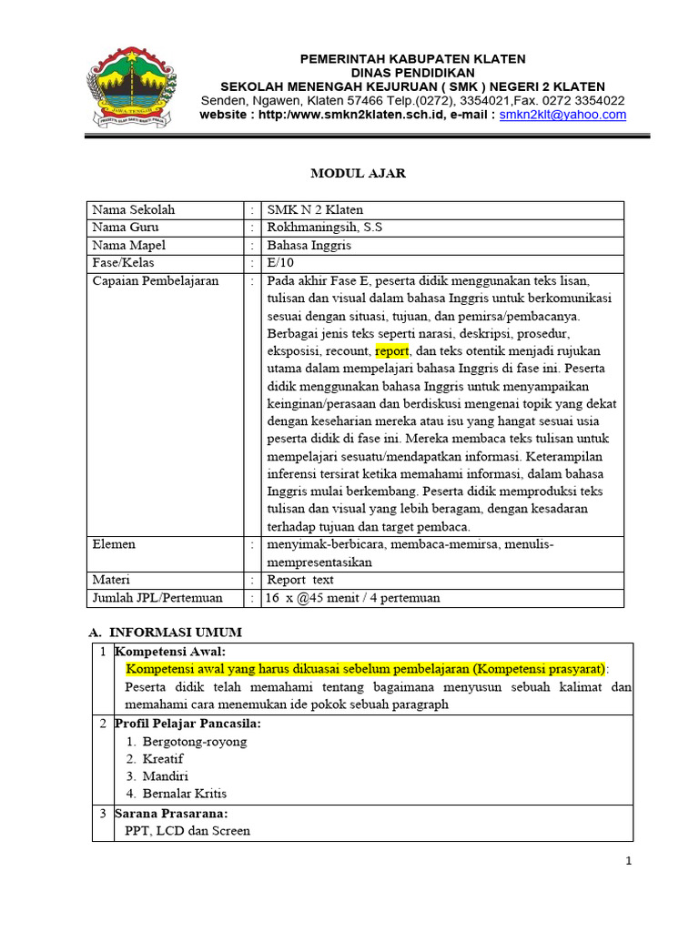 Modul Ajar Report Text | PDF