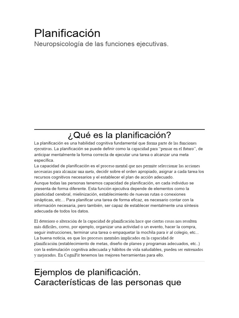 Funcion Ejecutiva Planificación | PDF | Planificación | Funciones ...