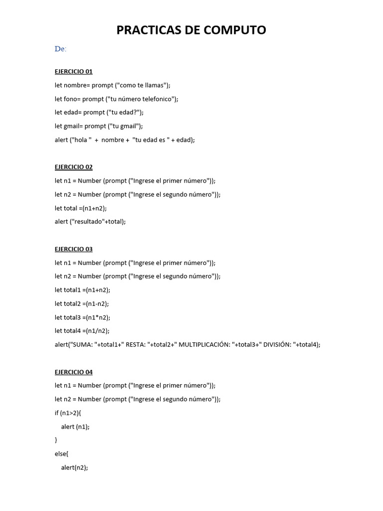 Ejercicios de Cómputo en JavaScript | PDF | Métodos y materiales de enseñanza