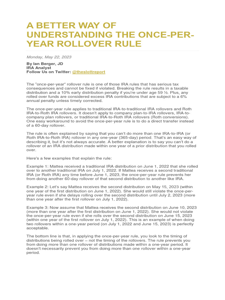 Understanding the Once-Per-Year Rollover Rule | PDF | Individual ...