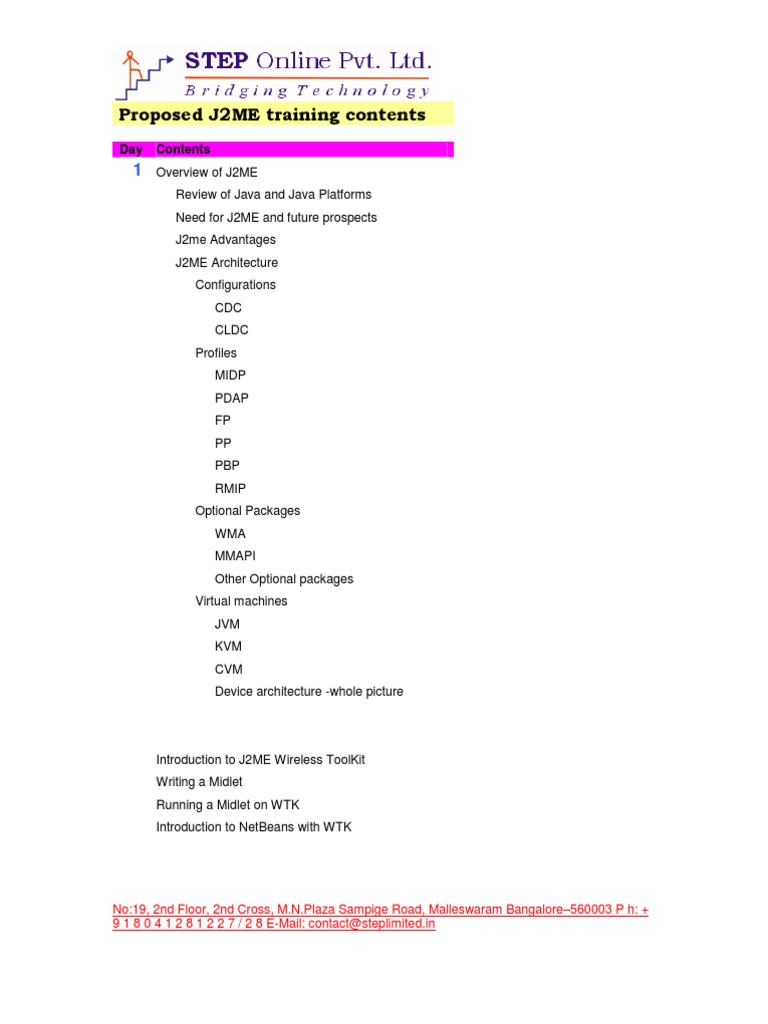 Proposed J2ME Training Contents | PDF | Application Programming Interface | Computing Platforms